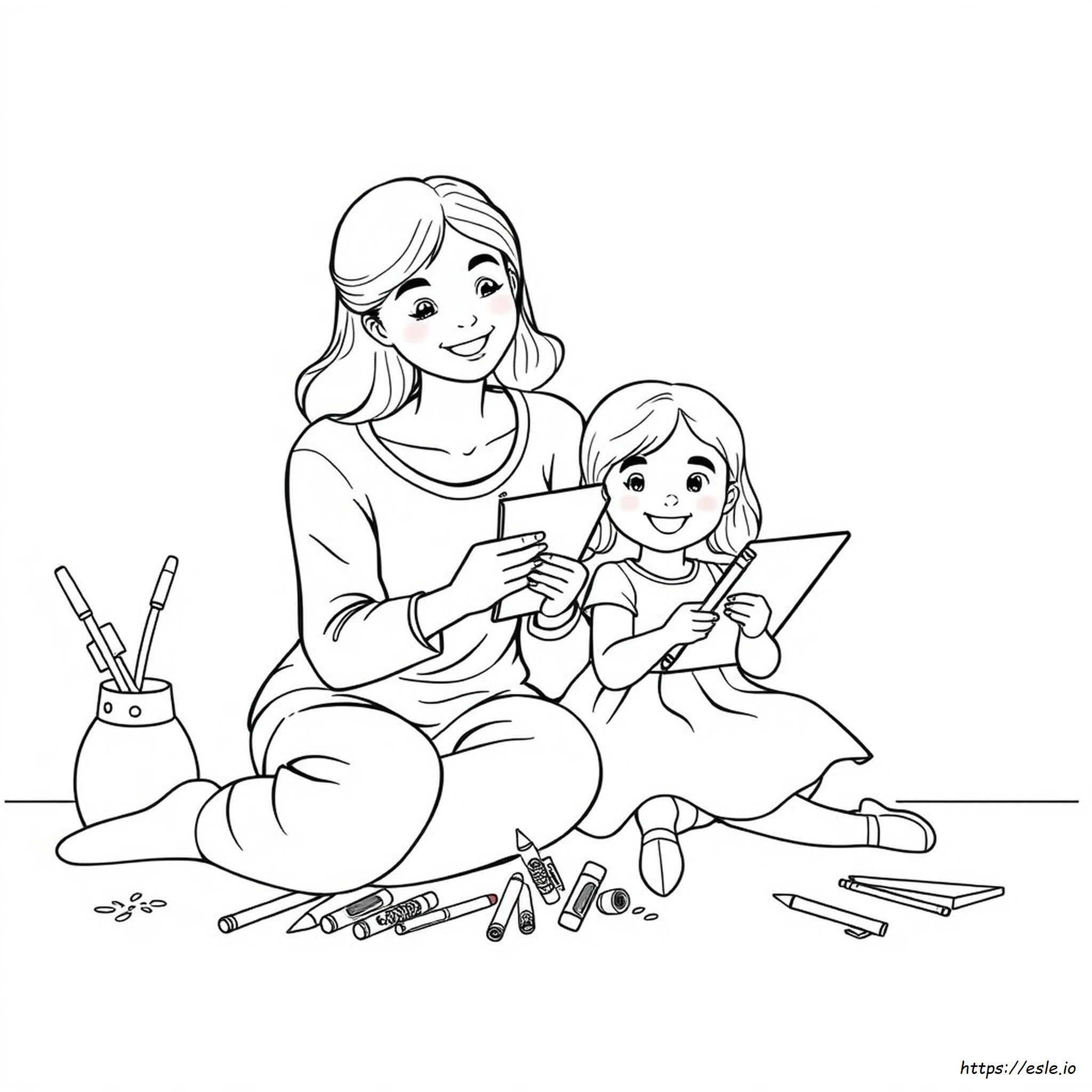 Mother And Daughter Colouring Pages